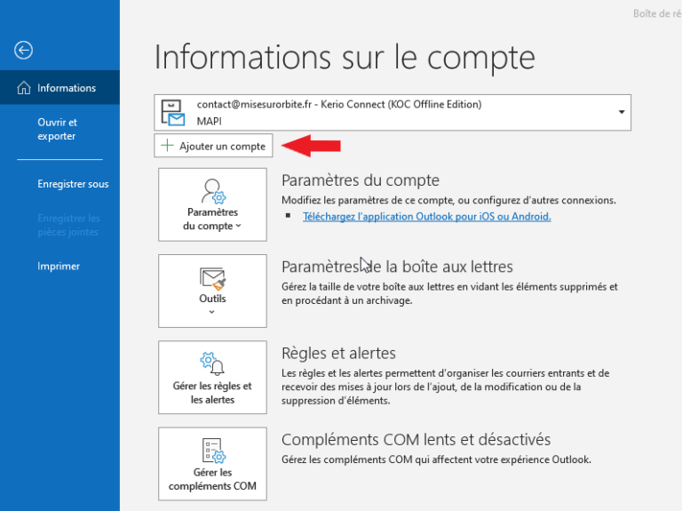 Configurer votre compte Zimbra dans Outlook. - Mise Sur Orbite